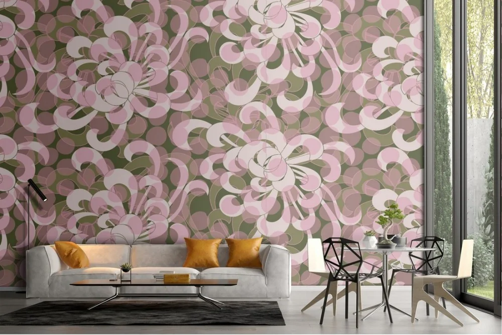 Abstract flowers wallpaper modern nature pattern and wall stickers